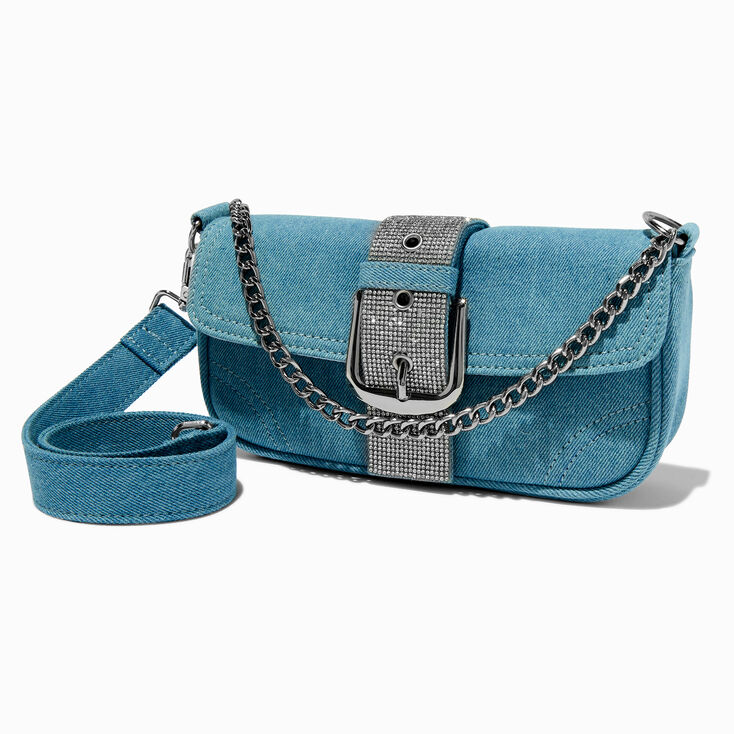 Denim & Rhinestone Dual-Strap Crossbody Bag | Claire's | 103.1.11 ...