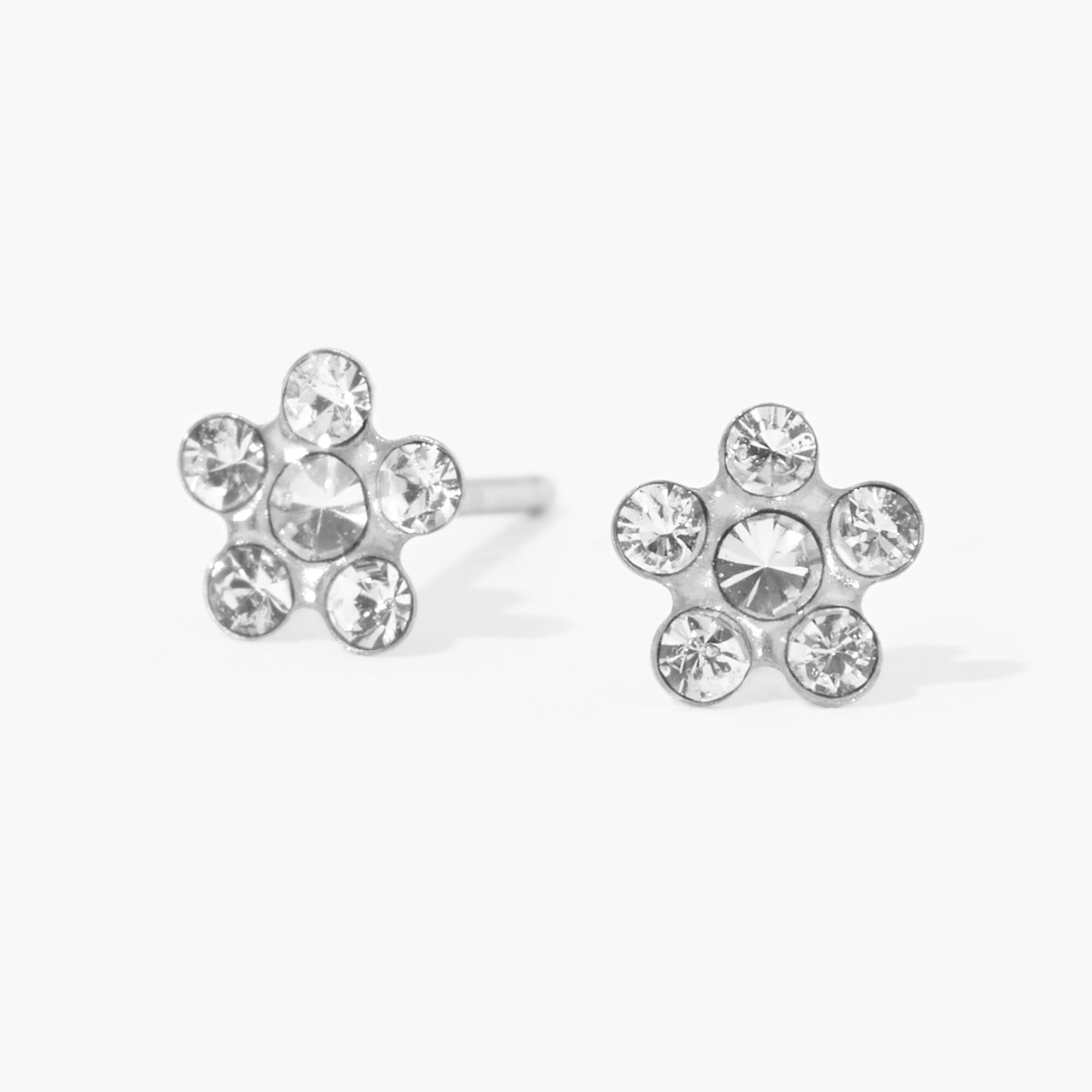 14kt White Gold Crystal Daisy Studs Ear Piercing Kit with Ear Care Solution